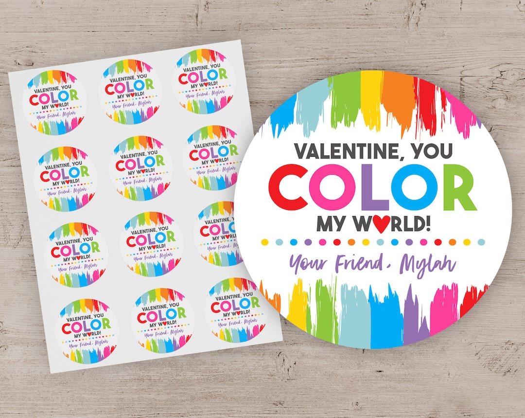 Valentine Stickers, Kids Valentine's Day, Color Your World Stickers ...