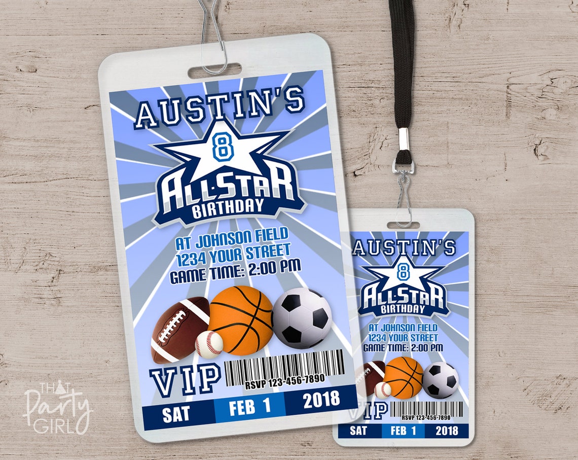 DIY ALLSTAR Birthday Party VIP Pass Style Invitations | Etsy