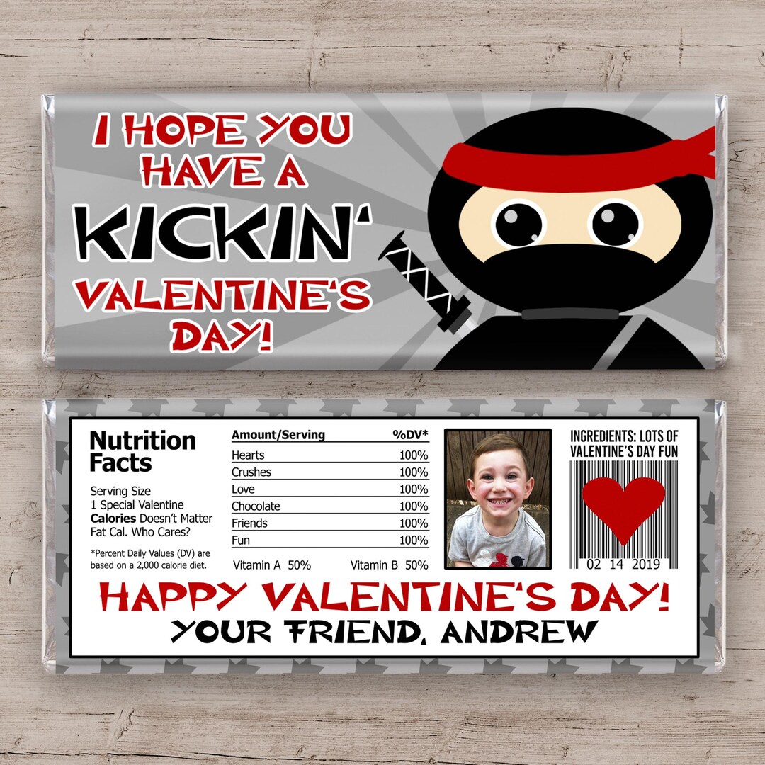 Ninja Valentines Day Cards Candy Bar Wrappers, Cute Boy Girl Valentine ...