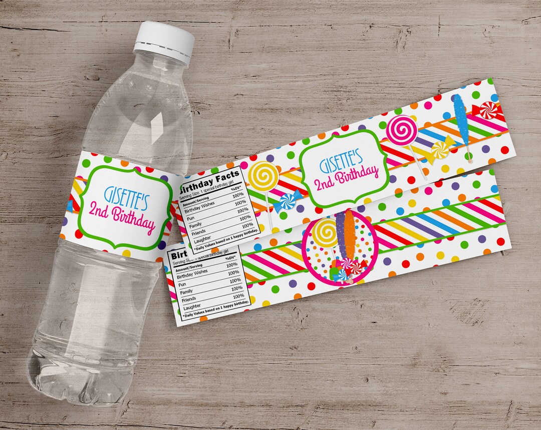 Candy Shop Birthday Party Water Bottle Labels Wrappers Digital ...
