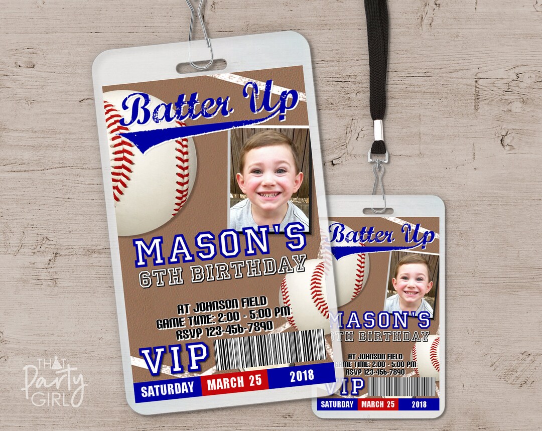 Baseball Birthday Party VIP PASS Style Invitations, Printed Baseball ...