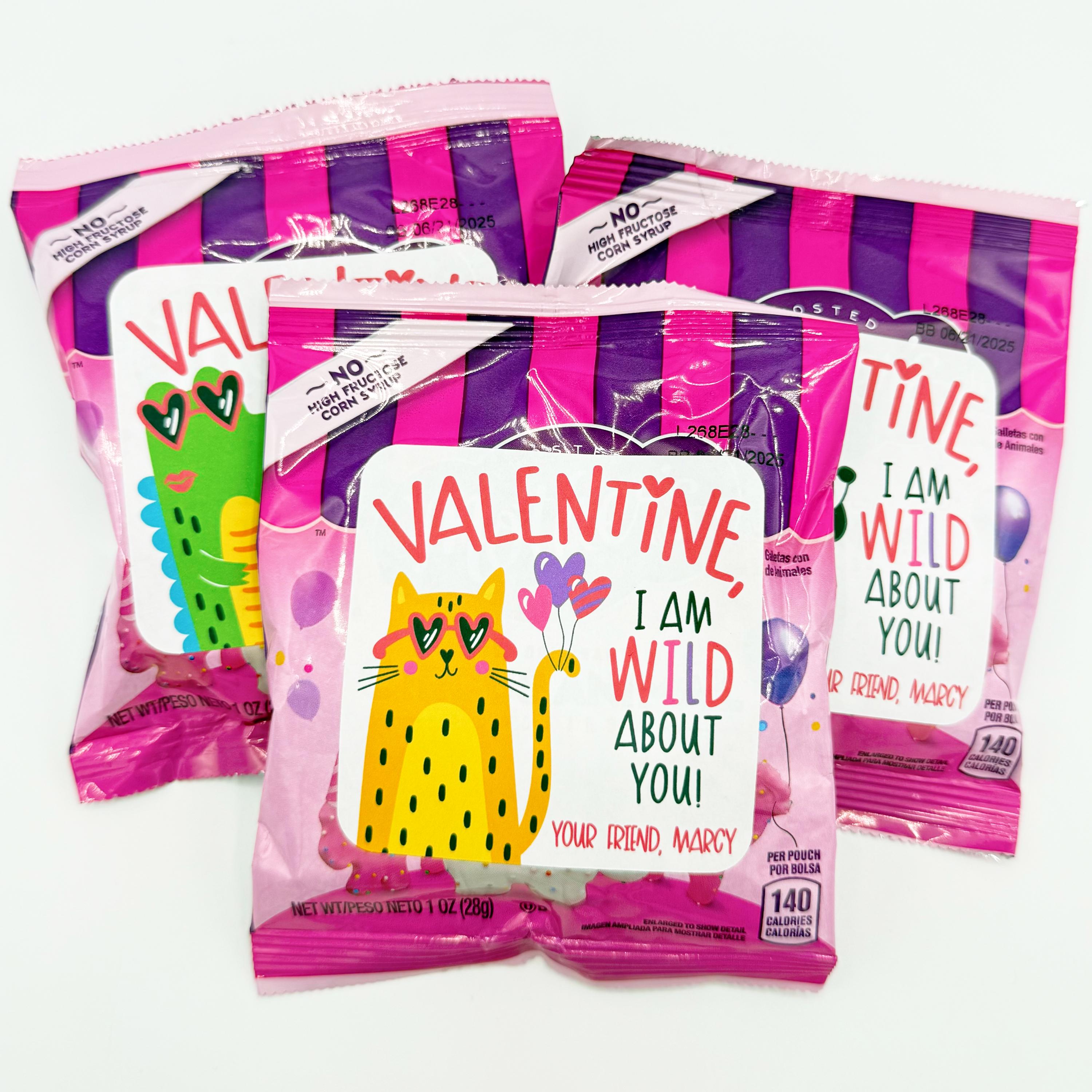 I Am Wild About You Animal Cracker Valentine's Day Stickers, Kids Cat ...
