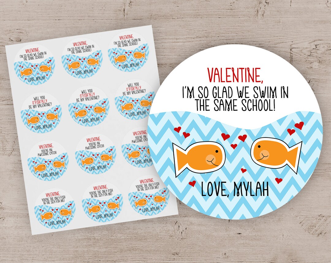 Goldfish Valentine's Day Favor Stickers, Valentines Party Fish Treat ...