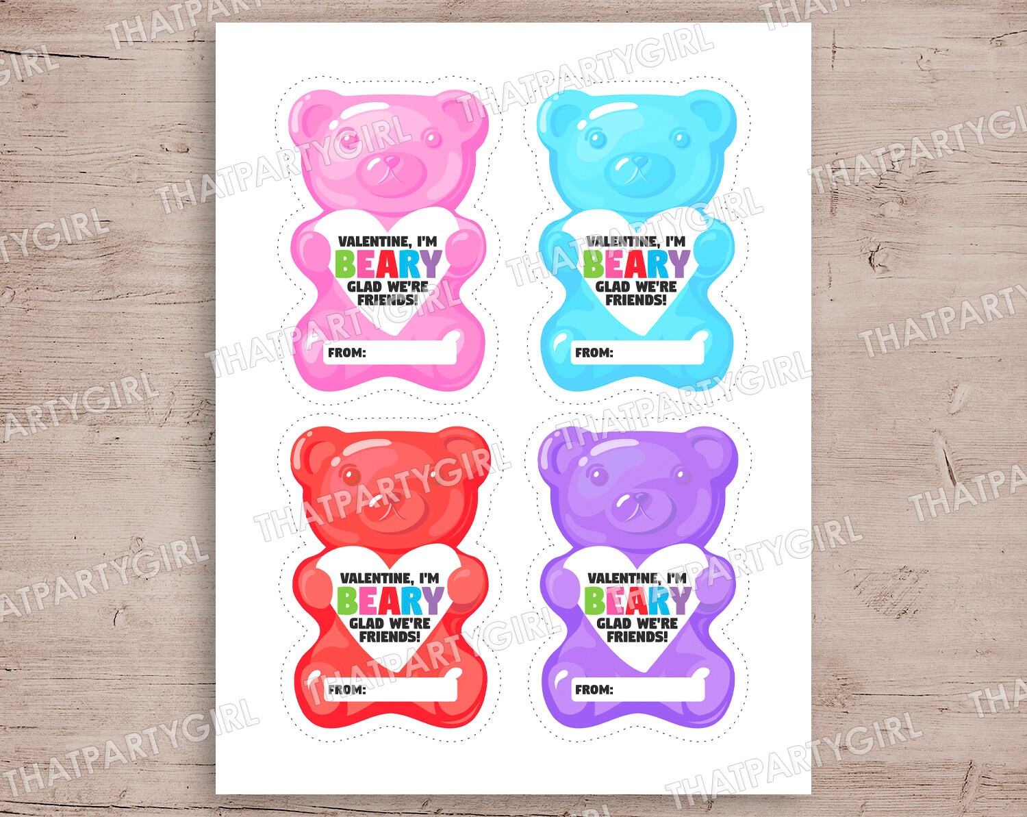 Printable Bear Valentine's Day Cards: School Class Valentines (digital ...