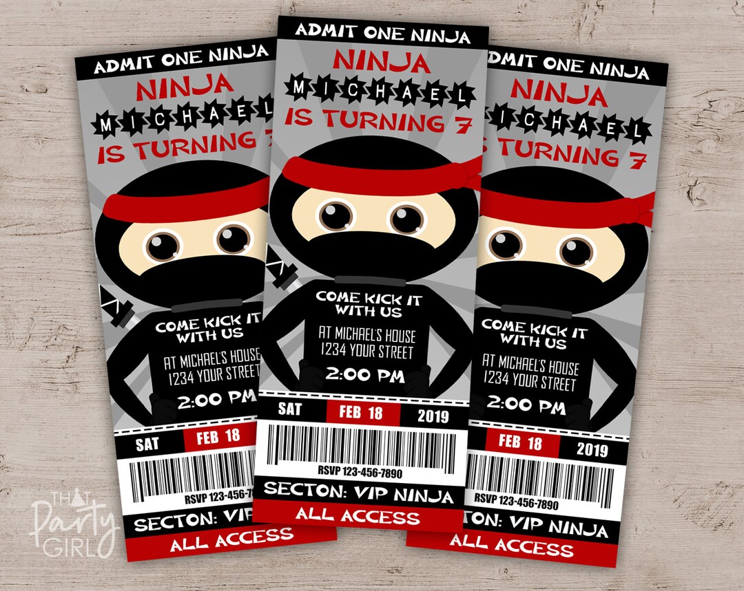 Ninja Party Invitation, Ninja Birthday Invitations, Ninja Birthday ...