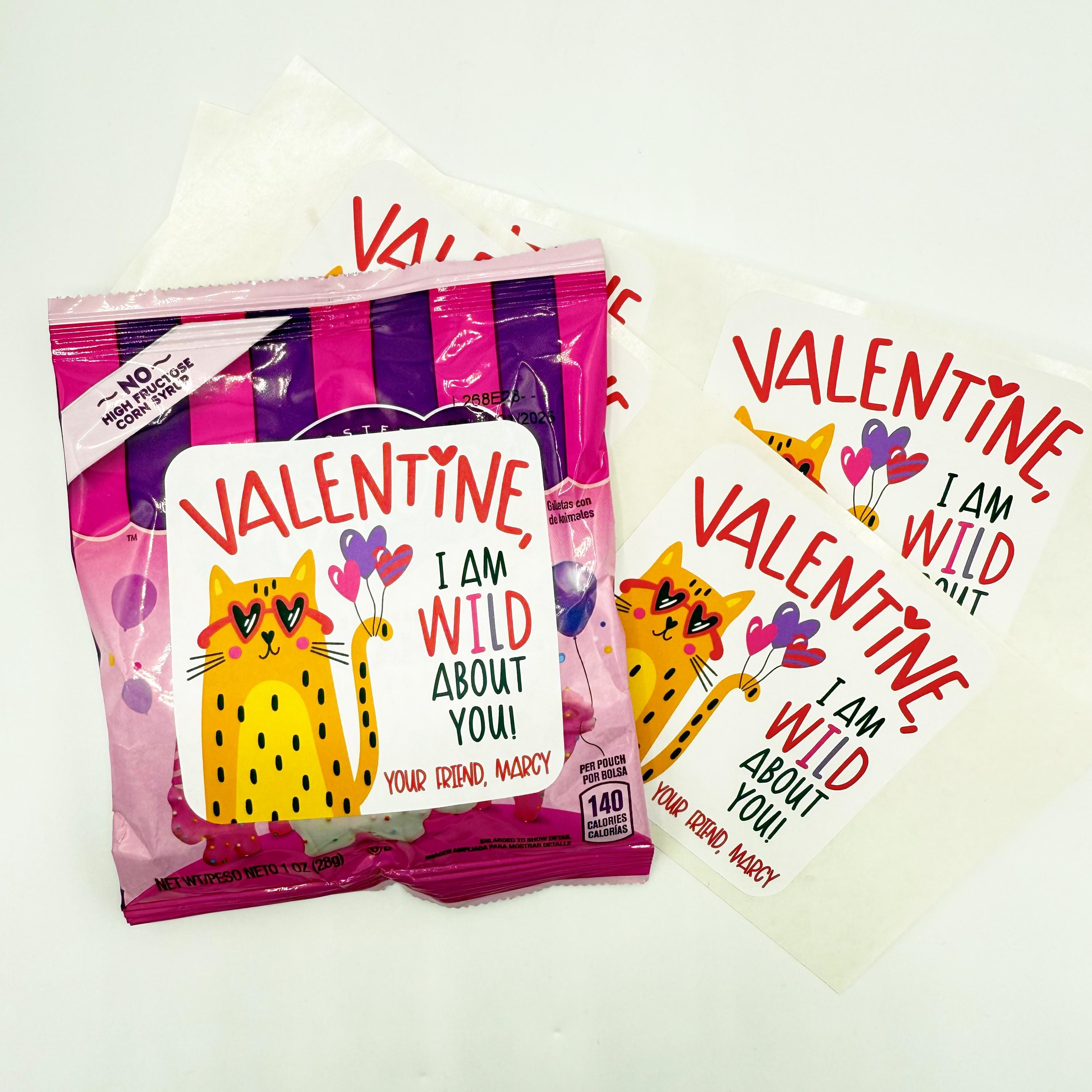 I Am Wild About You Animal Cracker Valentine's Day Stickers, Kids Cat ...