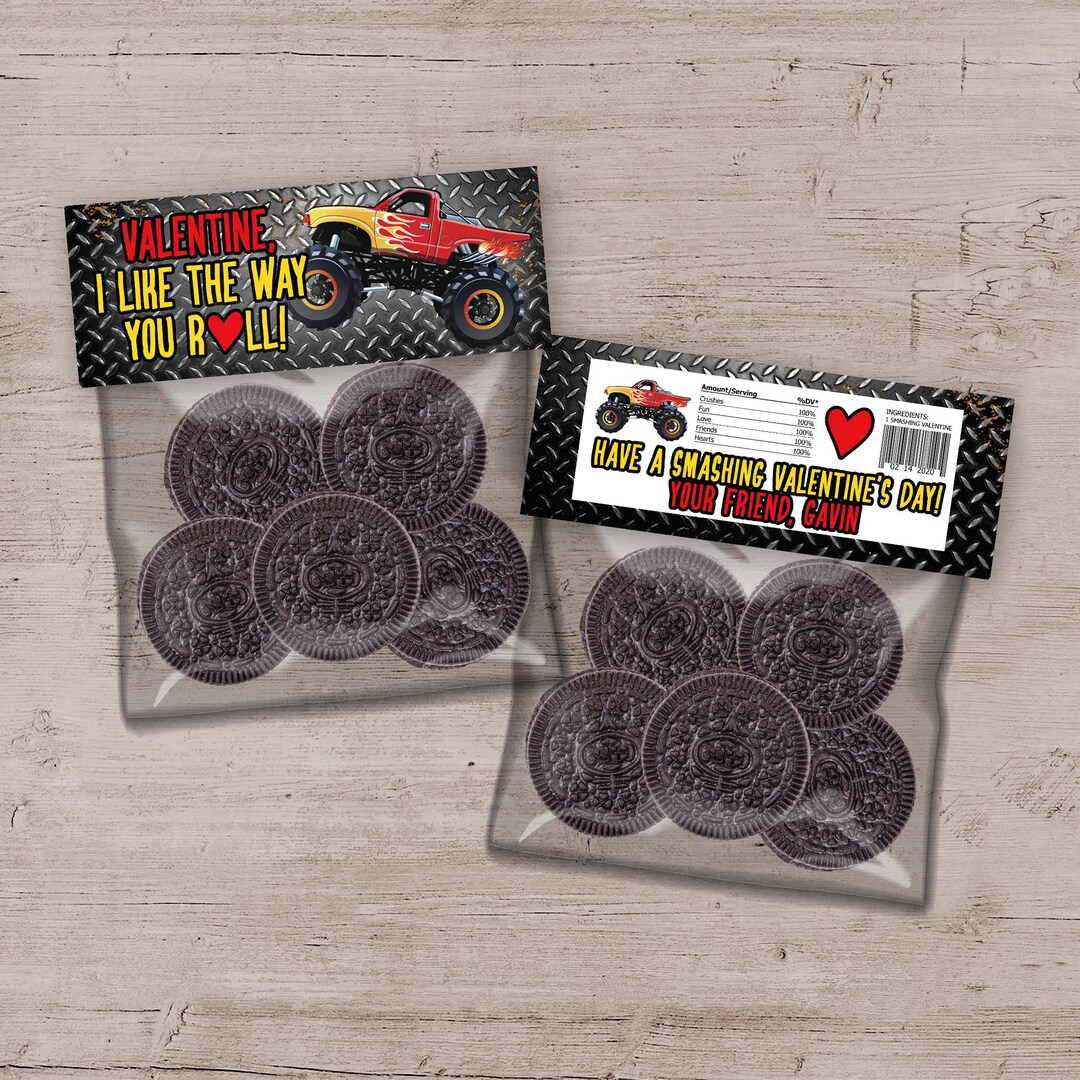 Monster Truck Valentine's Day Treat Bag Topper, Monster Truck Party ...
