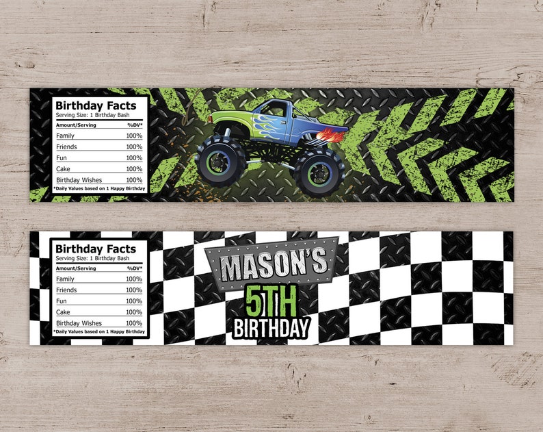 Monster Truck Water Bottle Labels Monster Truck Birthday | Etsy