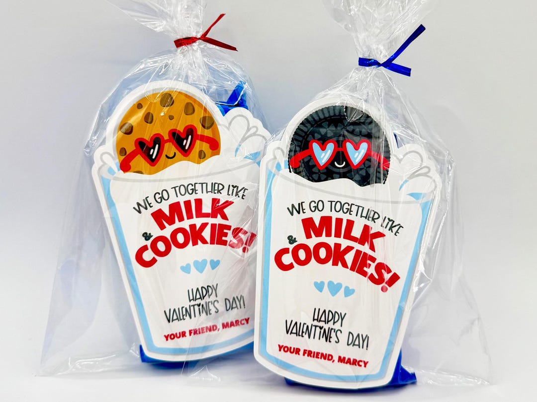 Kids Milk & Cookies Valentines Cards, We Go Together Like Milk and ...