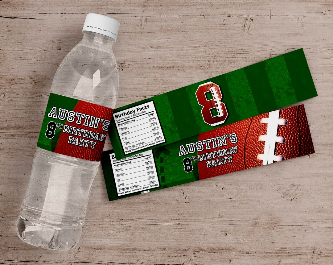 DIY Football Birthday Party Water Bottle Labels Digital U Print - Etsy
