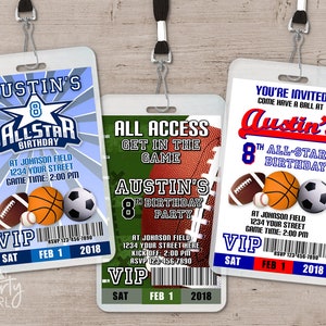 Sports VIP Pass Birthday Party Invitations Digital Download, Football ...