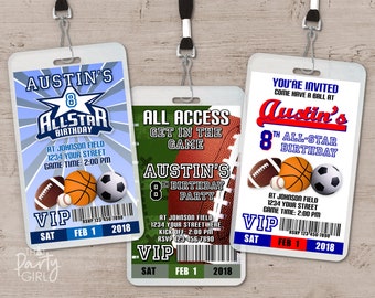 12 Sports VIP Pass Birthday Party Invitations Favors - Etsy