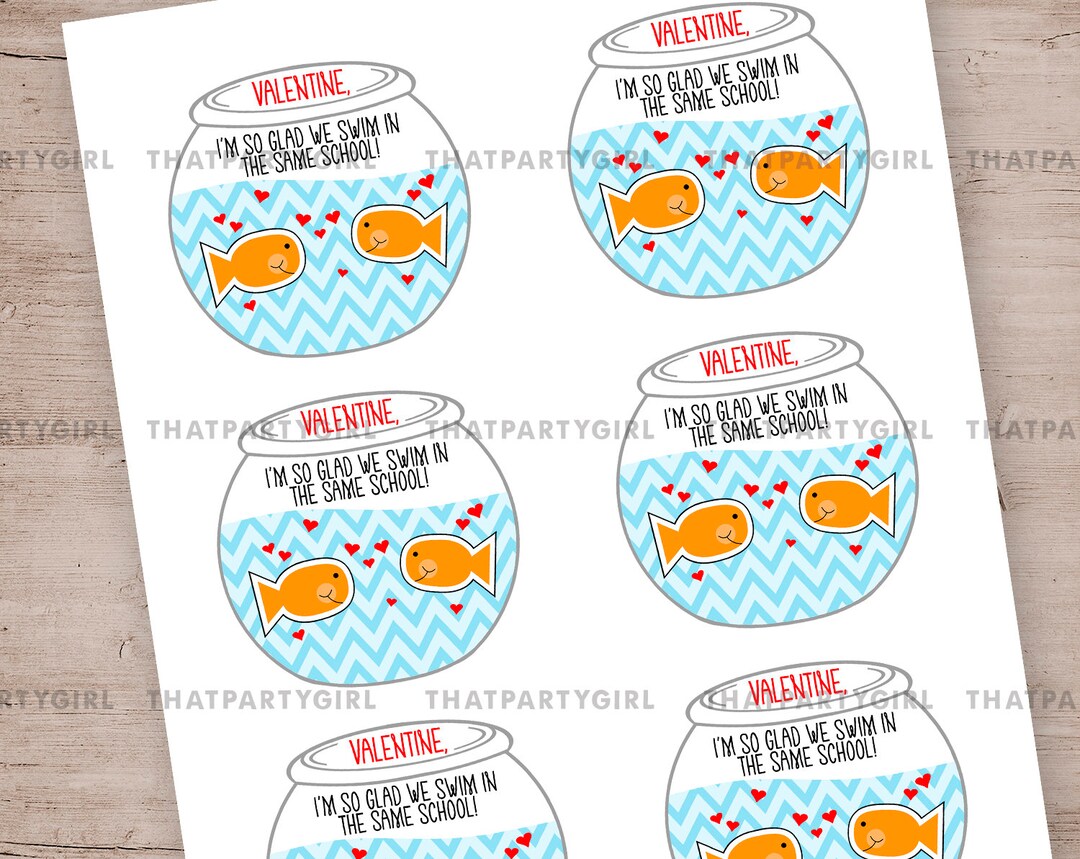 Printable Goldfish Valentine's Day Favor Tags, Fish Bowl Shaped ...