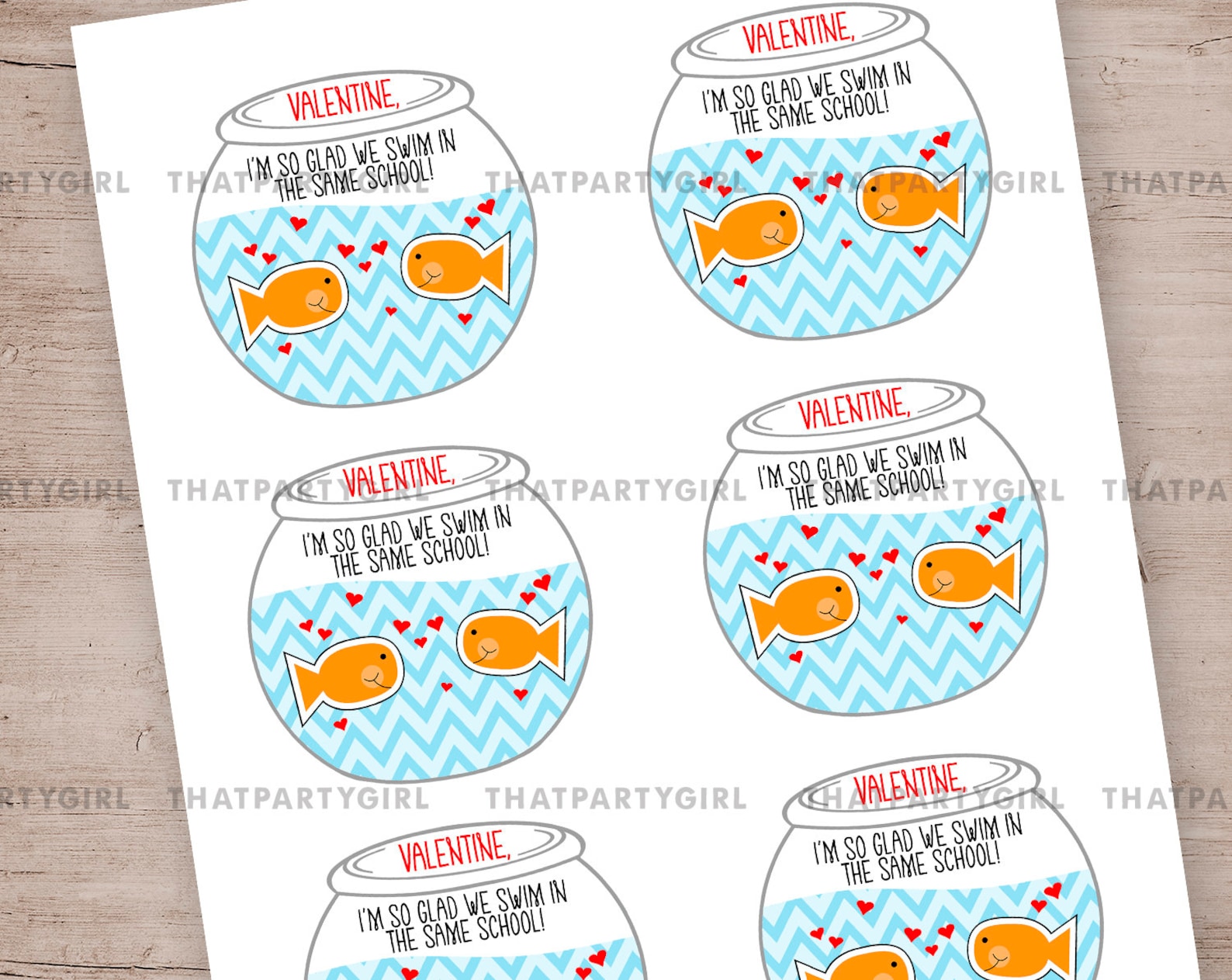 Printable Goldfish Valentine's Day Favor Tags Fish Bowl | Etsy