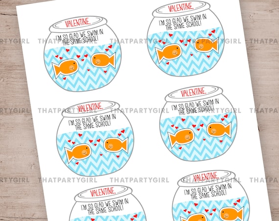Printable Goldfish Valentine's Day Favor Tags Fish Bowl | Etsy