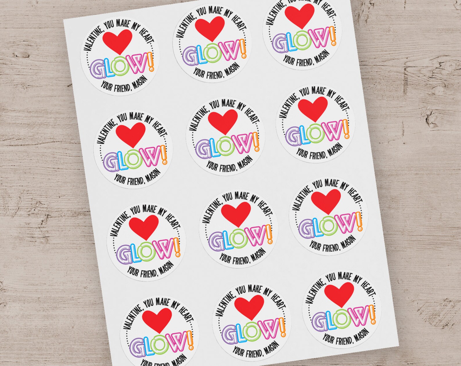 Valentine Stickers, Kids Valentine's Day, Glow Stick Stickers, Glow ...