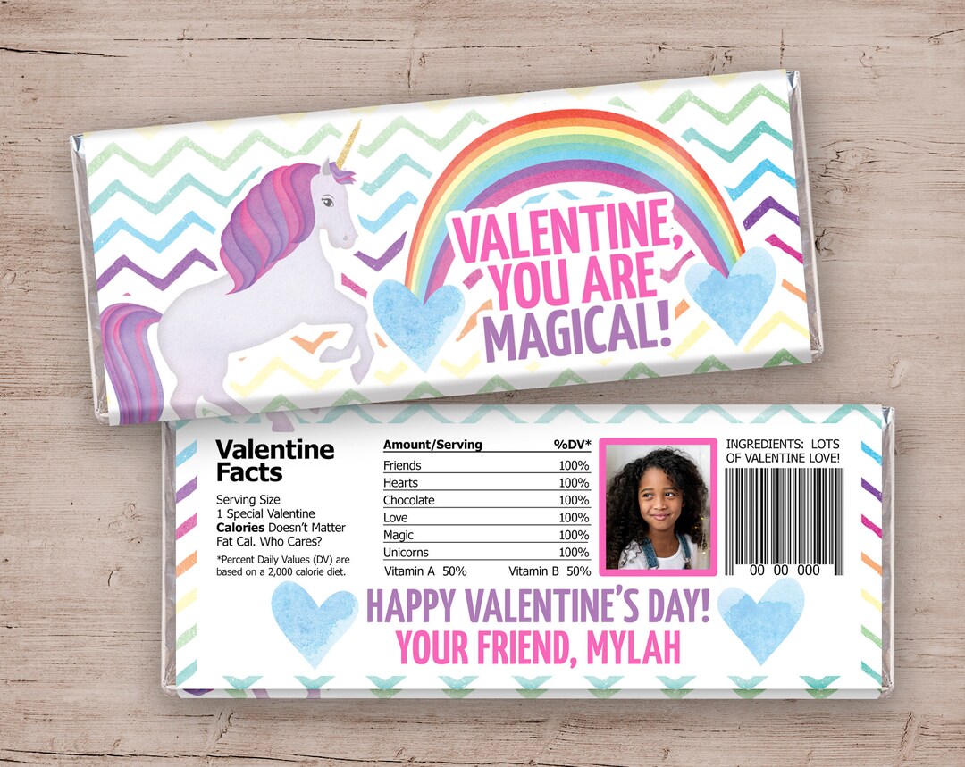 Kids Valentine's Day Unicorn Candy Bar Wrappers Rainbow Party Favors ...