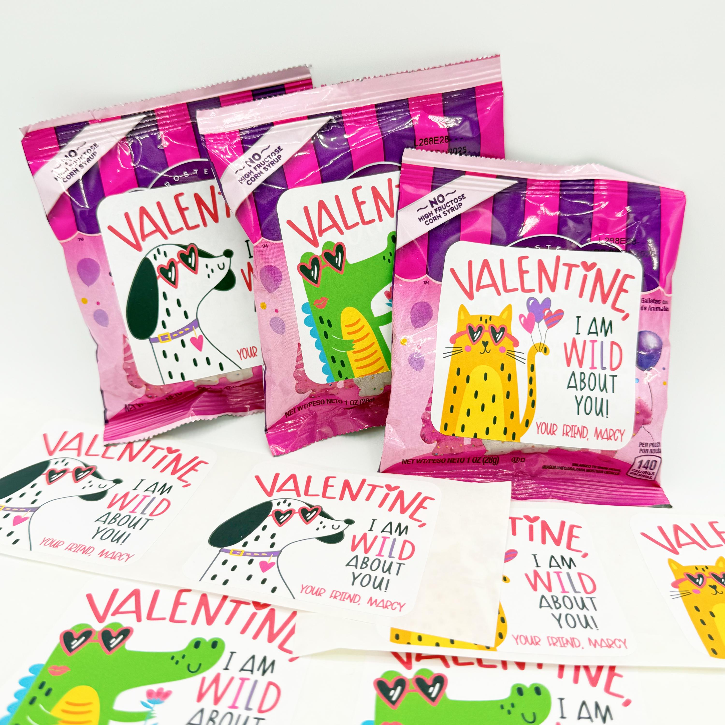 I Am Wild About You Animal Cracker Valentine's Day Stickers, Kids Cat ...