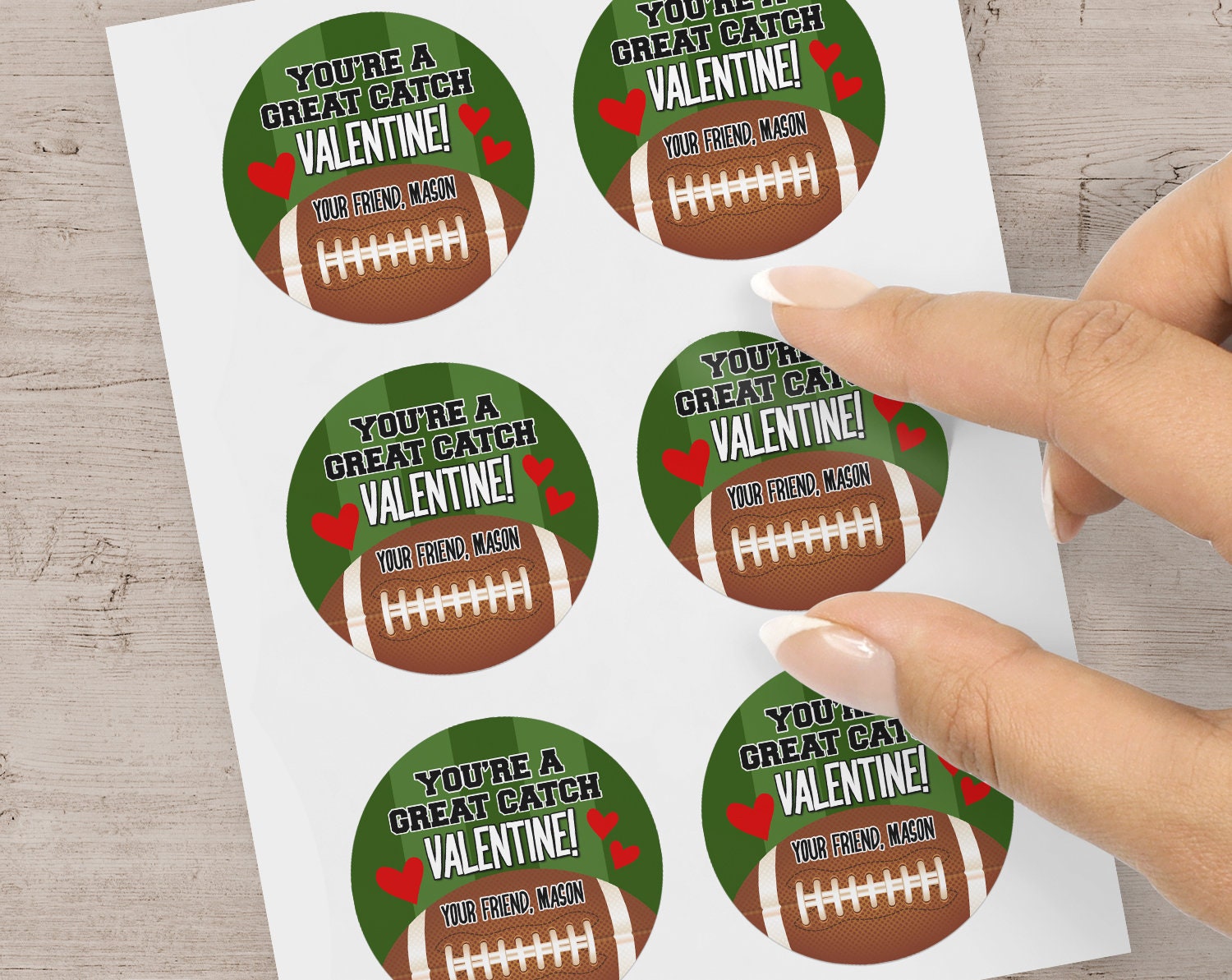 Football Valentine Stickers - Kids Sports Party Favor Labels - Set of ...