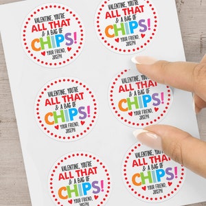 Valentine Chips Stickers, Kids Valentine's Day, You're All That and a ...