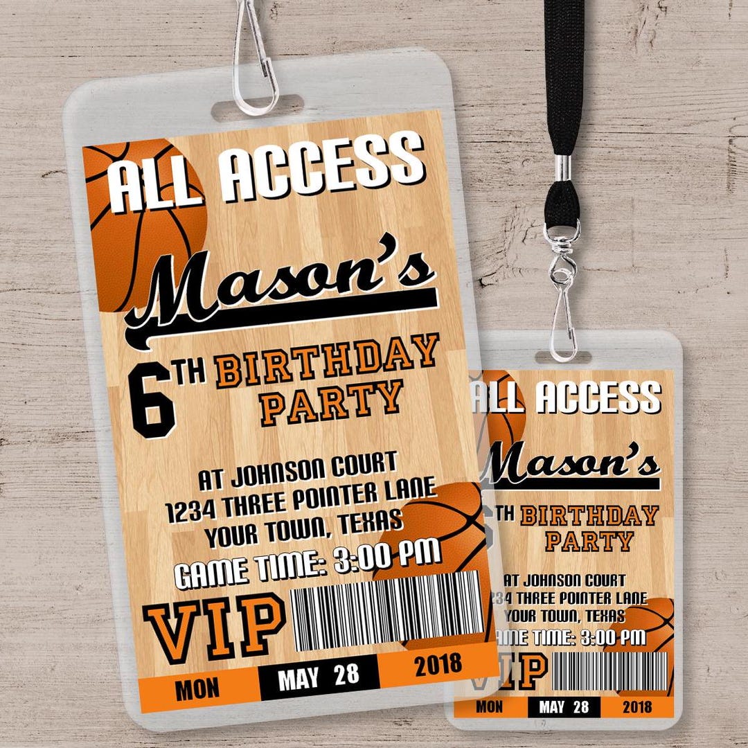 Basketball Birthday VIP Pass Invitation: Sports Team Party (digital ...