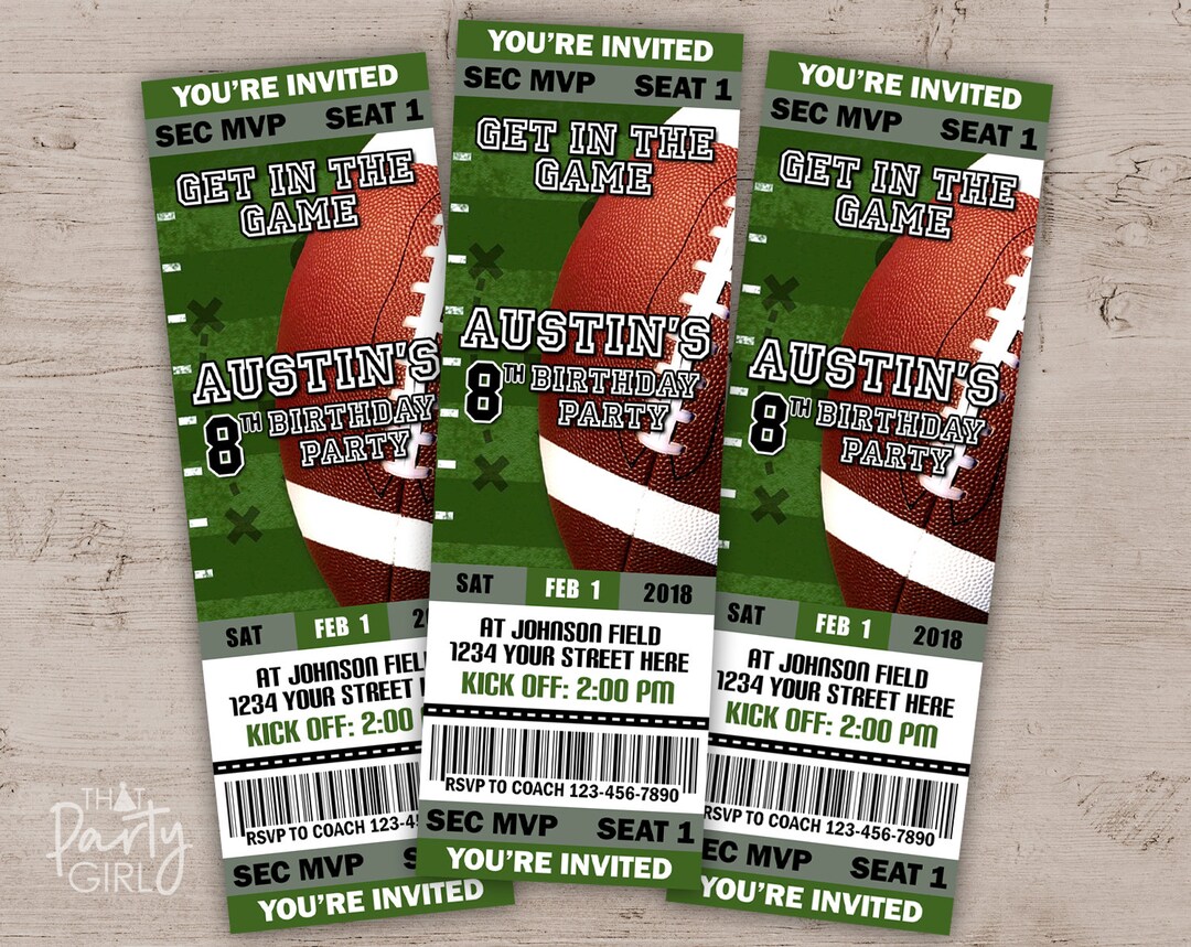 Football Invitation, Football Ticket Invitations, Football Birthday ...