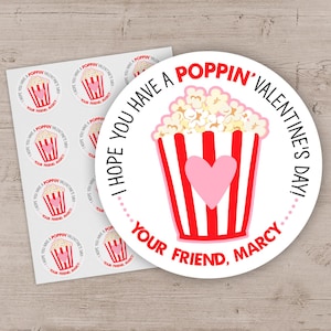 Popcorn Valentine Stickers, Kids Valentine's Day Popcorn Bag Stickers ...