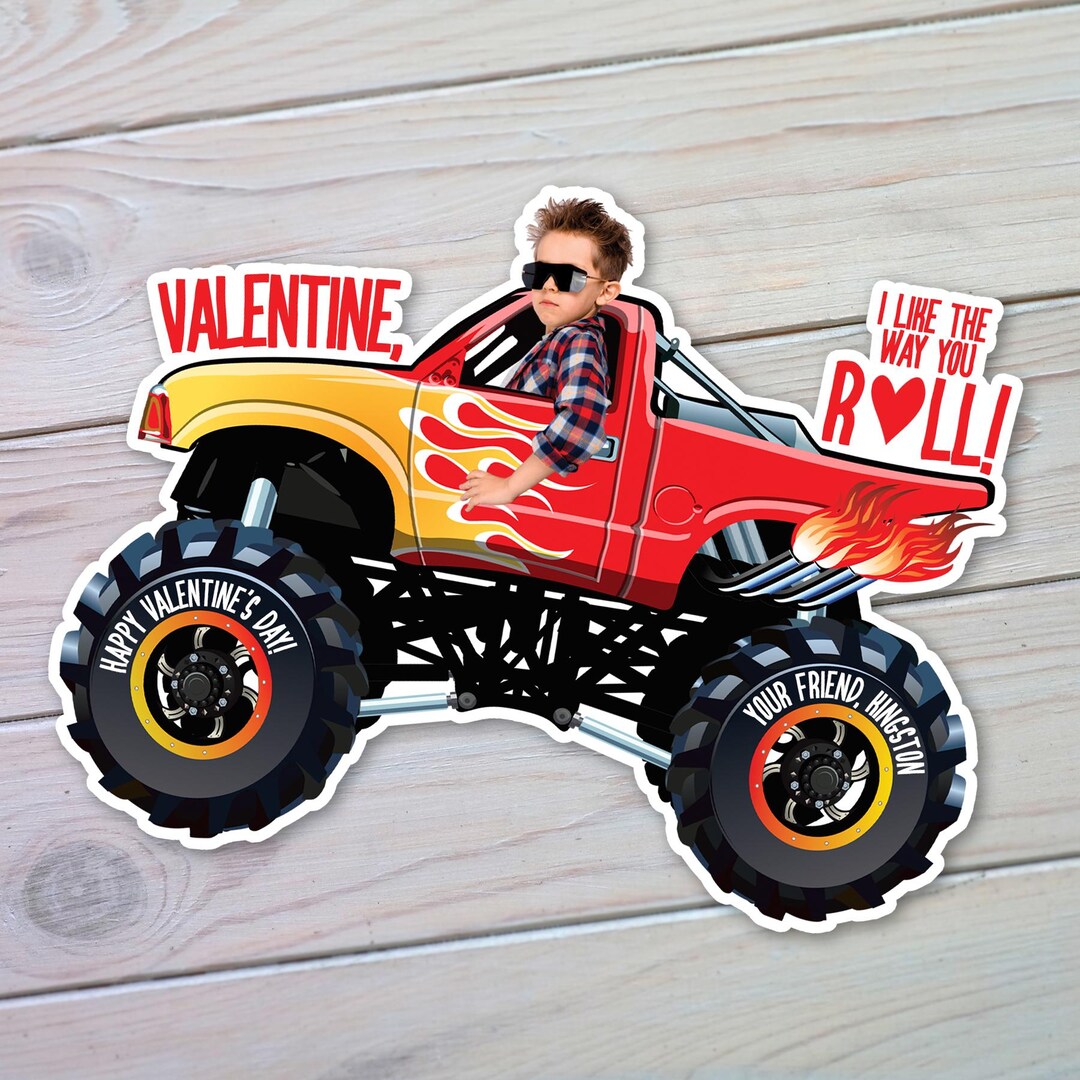 Kids Monster Truck Valentine's Card, Personalized Photo Valentine ...