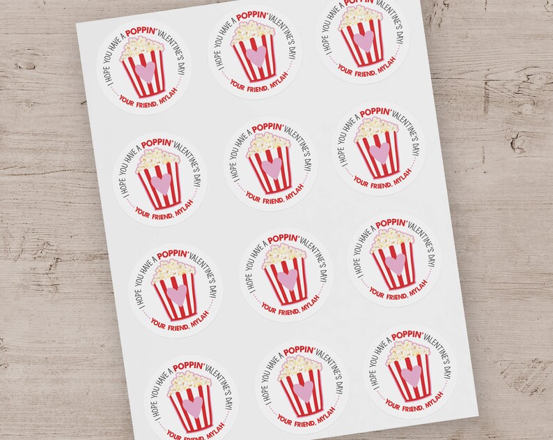 Printable Valentine Tags Kids Valentine's Day Popcorn - Etsy