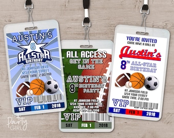 Sports VIP Pass Birthday Party Invitations Favors DIGITAL U | Etsy