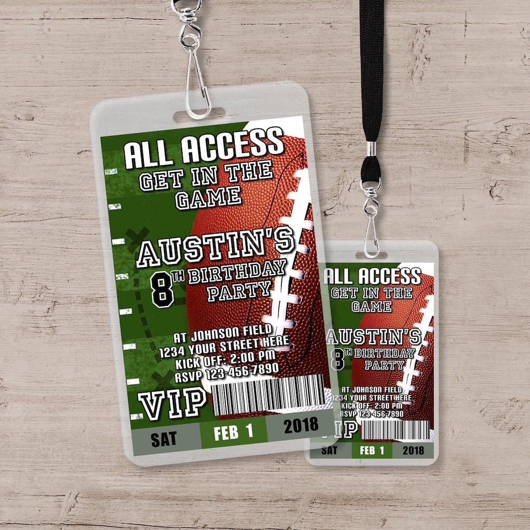 Football Invitation, Football VIP Pass Invitations, Football Birthday ...