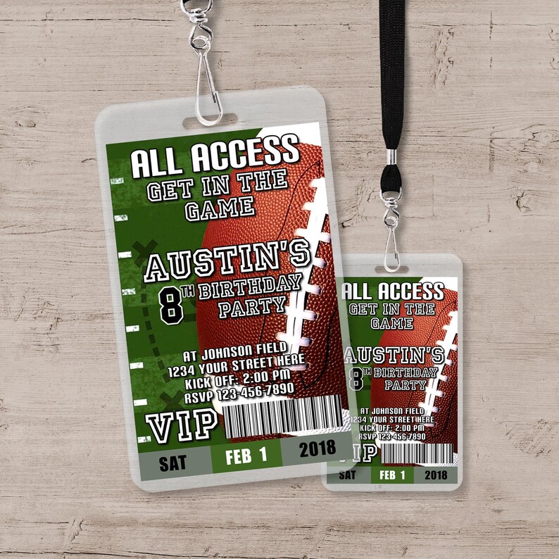 Football VIP Pass Invitations: Birthday Party Favors - Etsy
