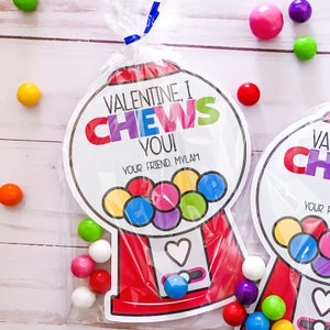 Gumball Machine Kids Valentines Cards, I Chews You Valentine's Day Card ...