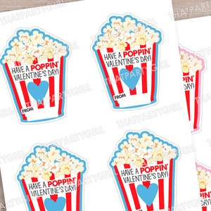 Printable Popcorn Valentines, Kids Valentine's Day Card, Boy Girl ...
