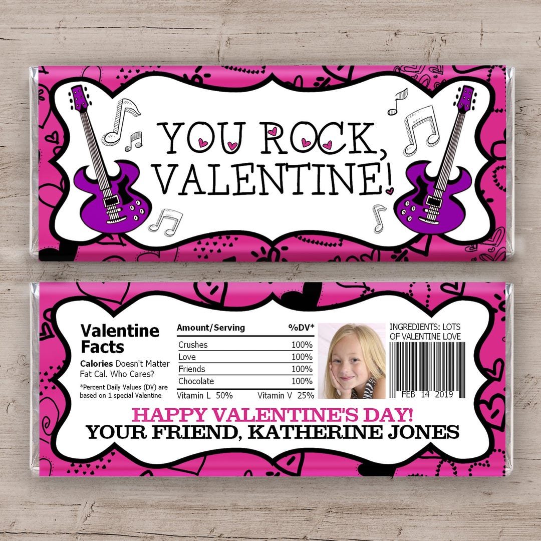 Valentine Candy Bar Wrappers, You Rock Valentine, Girls Rock Valentines ...