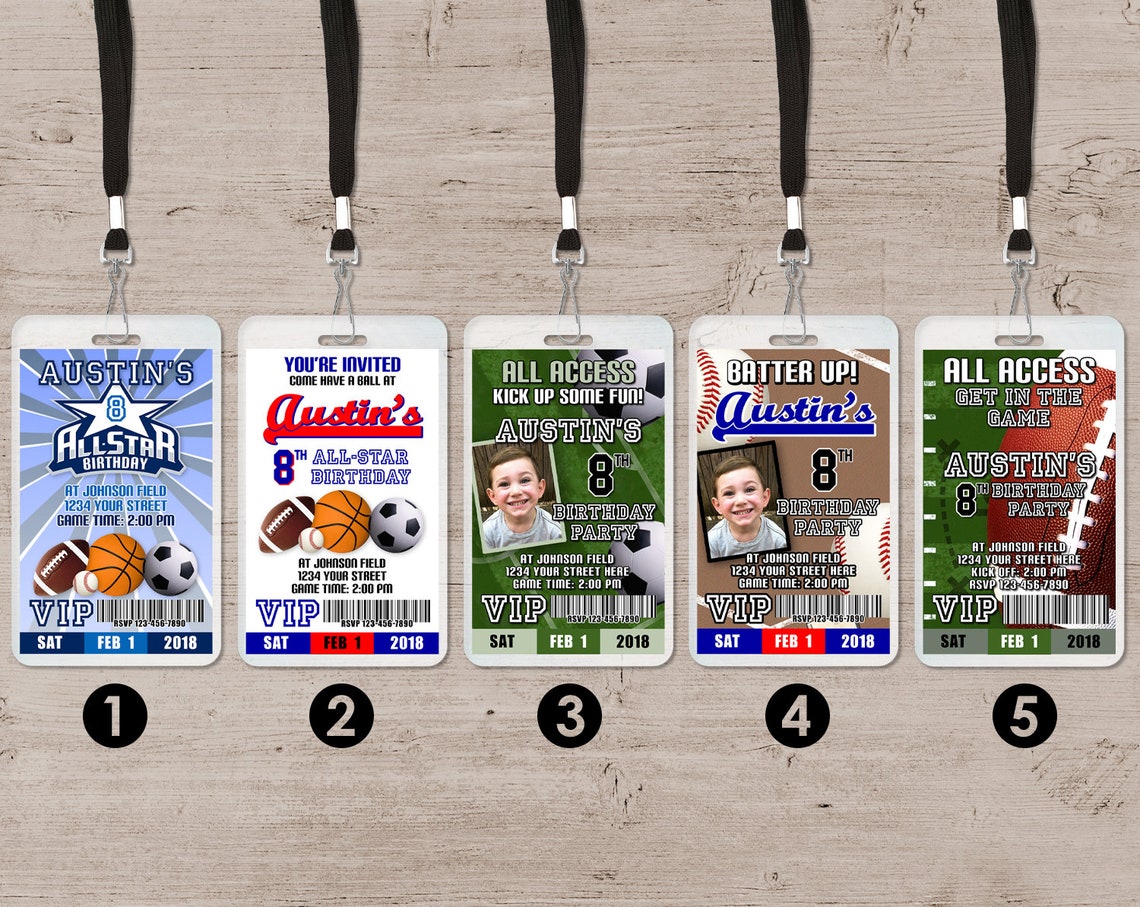 12 Sports VIP Pass Birthday Party Invitations Favors - Etsy