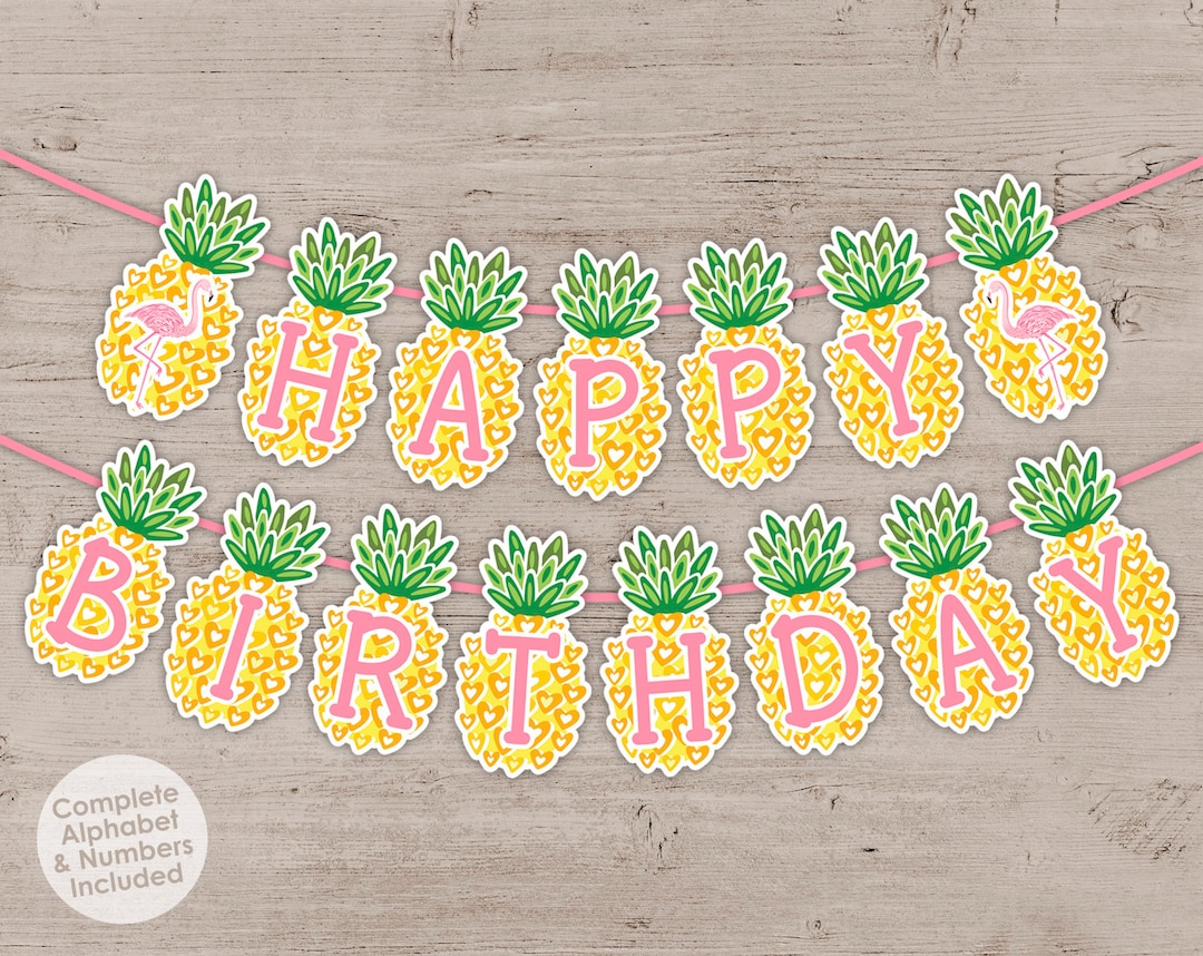 Pineapple Flamingo Party Banner, Tropical Luau Birthday Party Banner ...