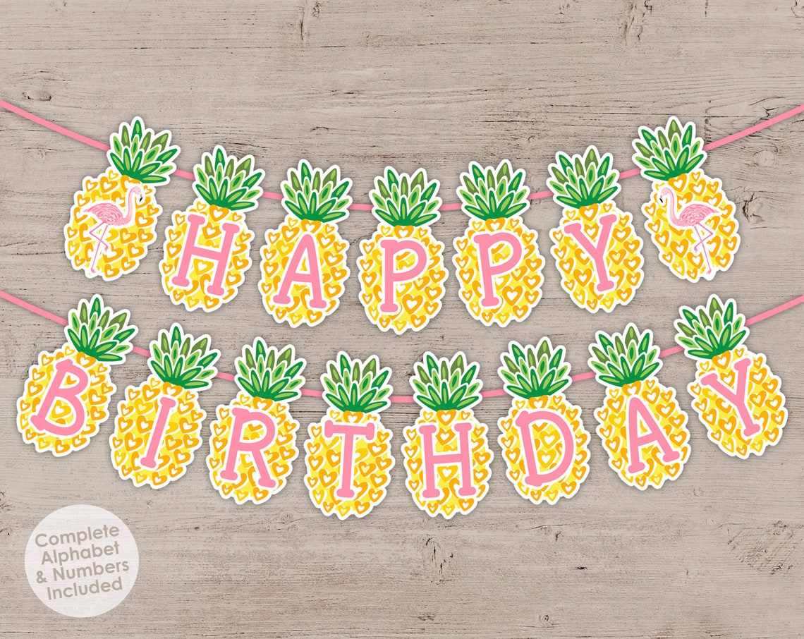 Pineapple Flamingo Party Banner Tropical Luau Birthday Party - Etsy