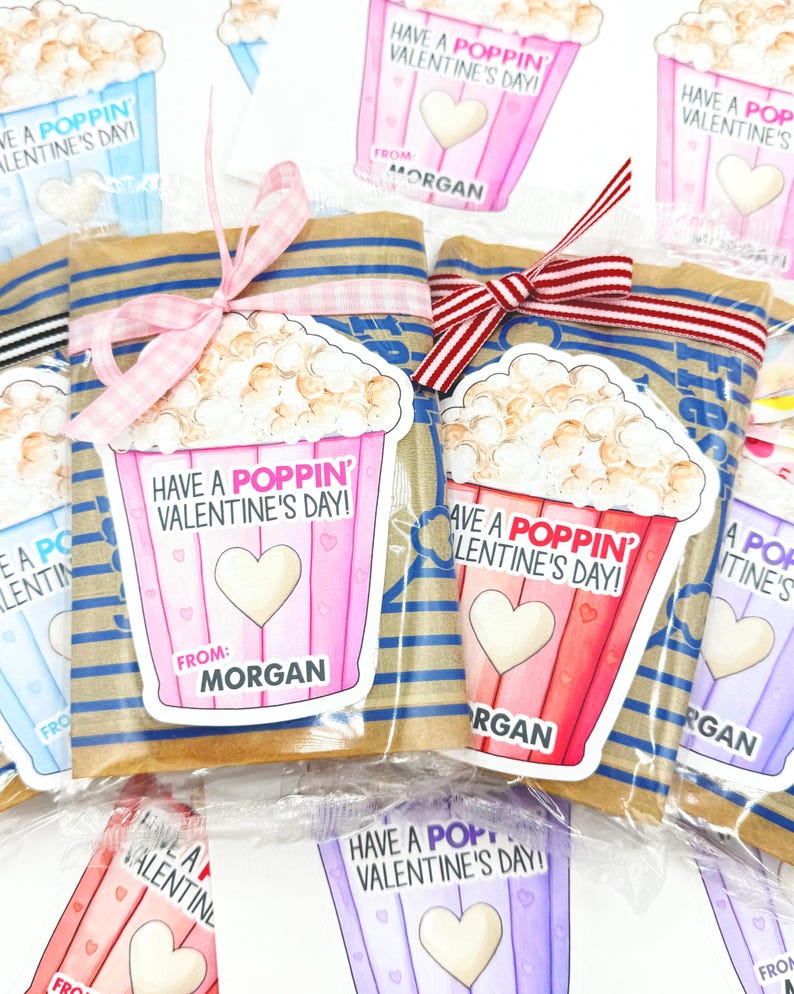 Popcorn Valentine's Day Stickers, Kids School Class Party Favor, Poppin ...