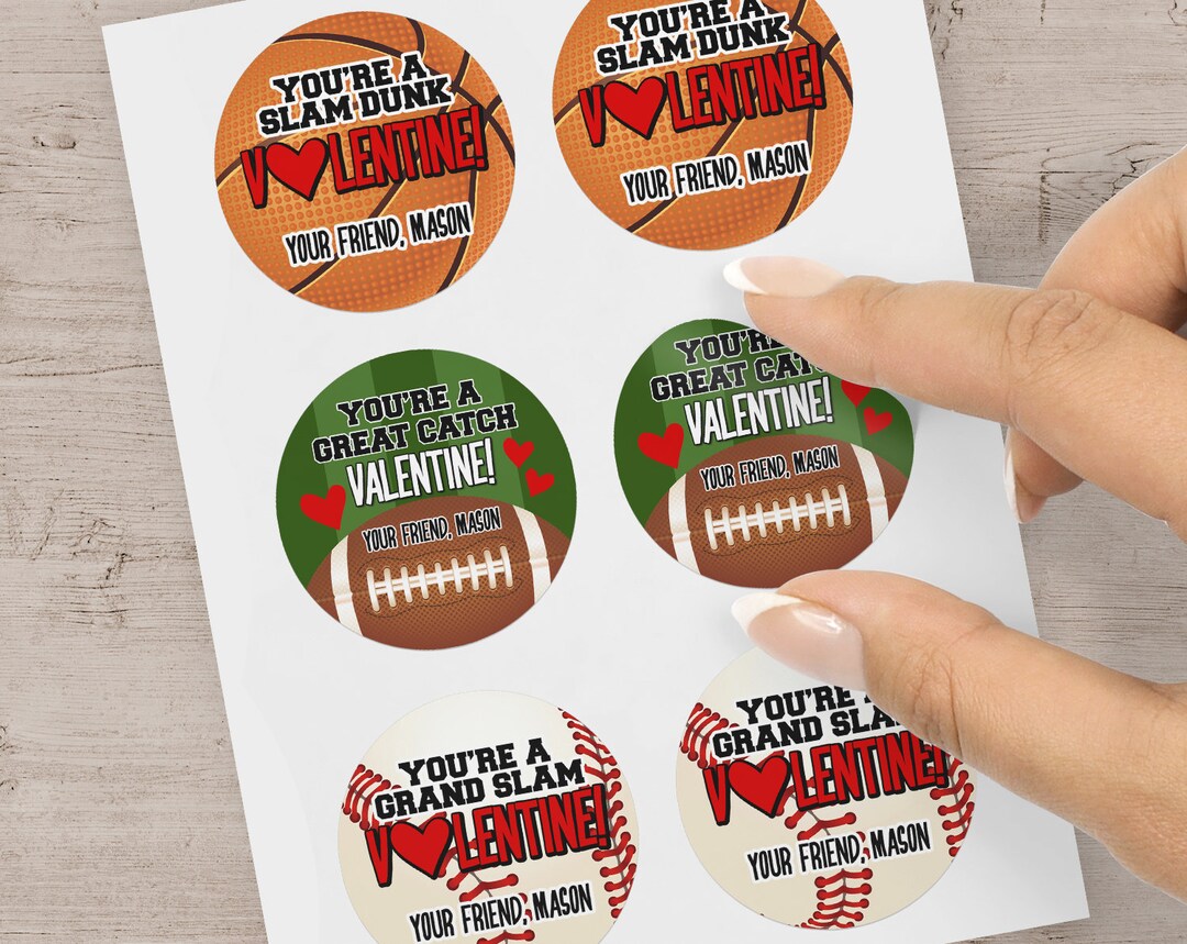 Sports Valentine Stickers Football Baseball Basketball Valentine's Day ...
