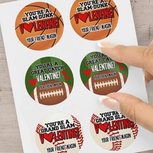 Sports Valentine Stickers Football Baseball Basketball Valentine's Day ...