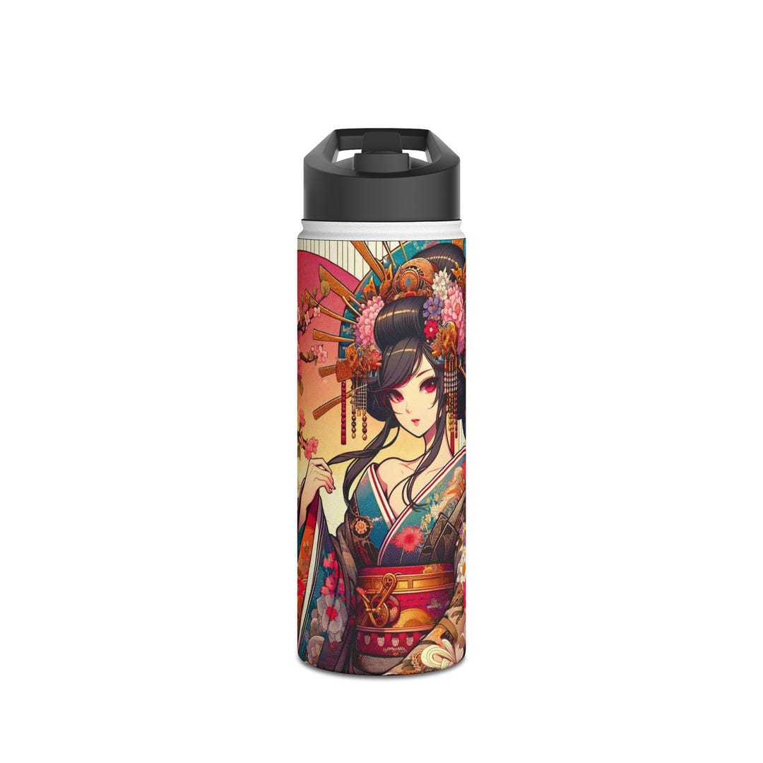 Japanese-inspired Stainless Steel Water Bottle - Unique Floral Designs ...