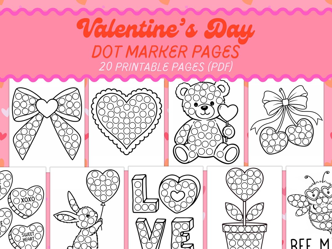 Valentine’s Day Dot Marker Pages: Hearts & Animals Fine Motor Activity ...