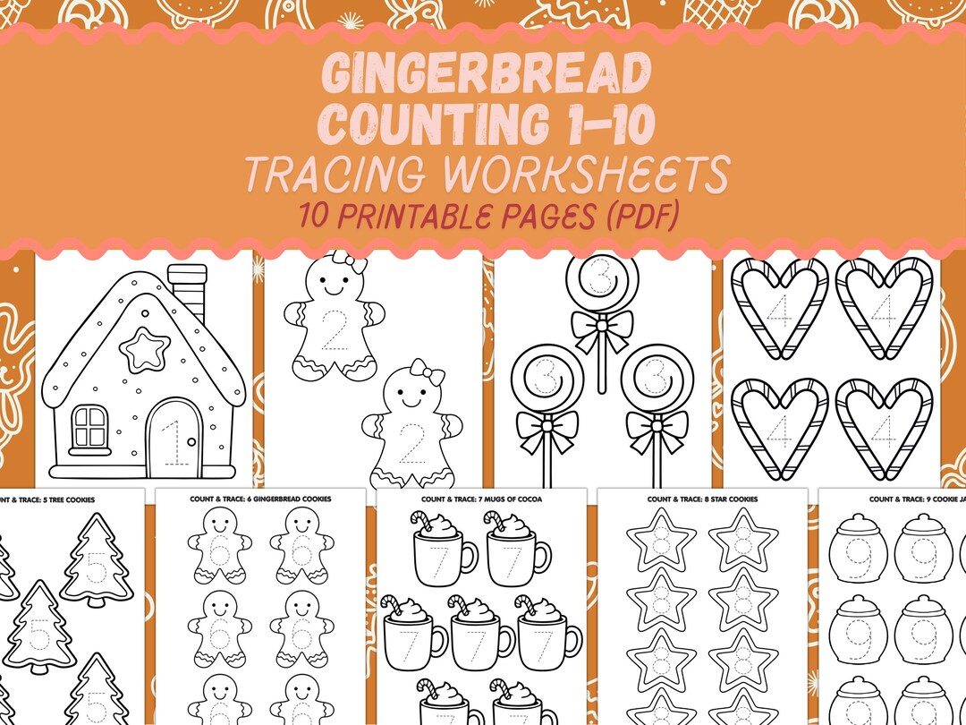 Gingerbread Counting & Tracing Worksheets for Kids: Learn Numbers 1–10 ...