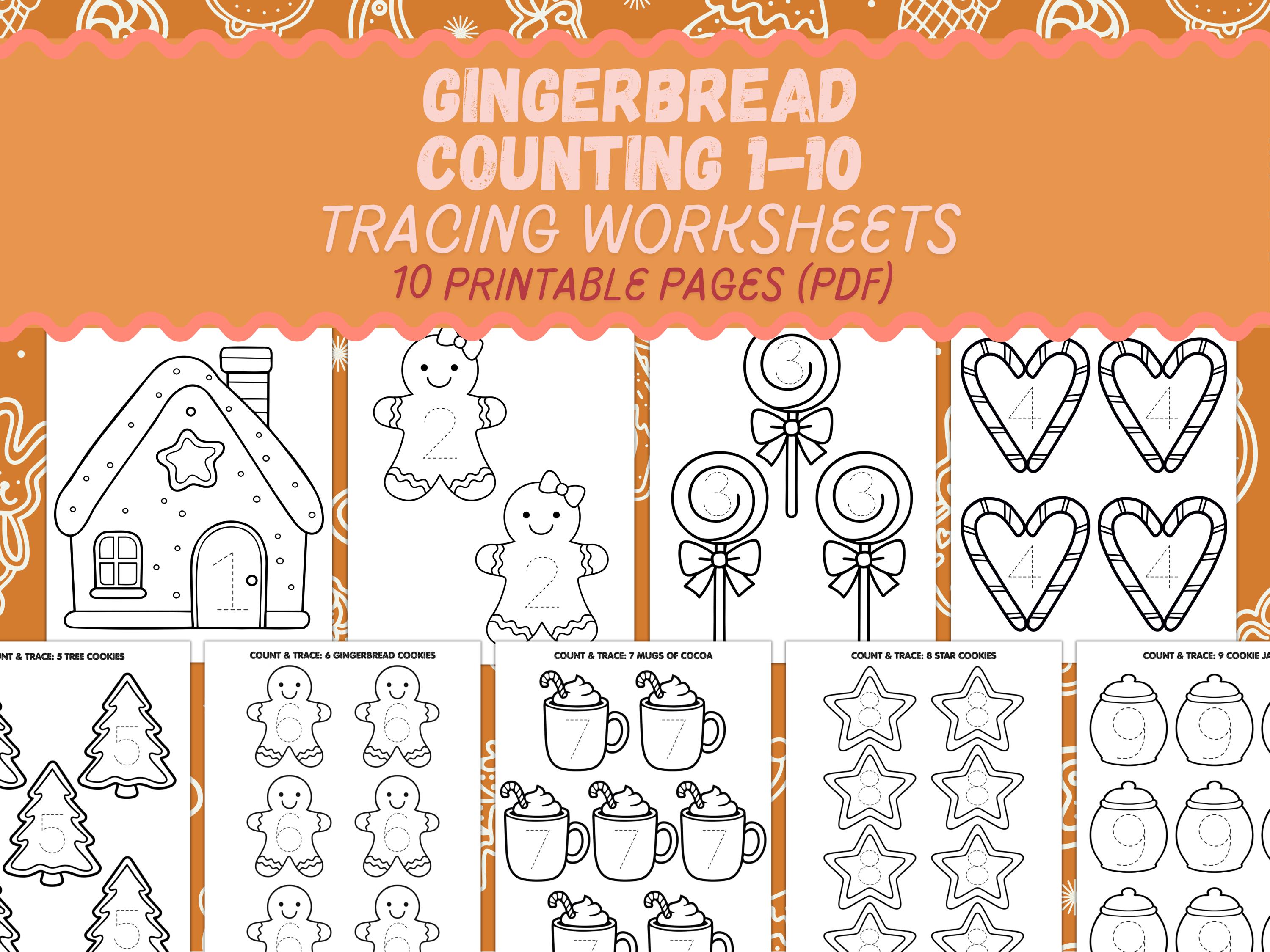Gingerbread Counting & Tracing Worksheets for Kids: Learn Numbers 1–10 ...