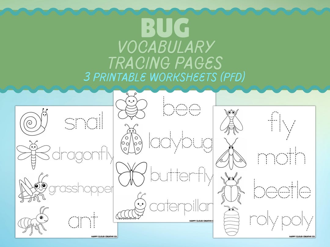 Bugs & Insects Word Tracing Worksheets for Preschool: Vocabulary and ...
