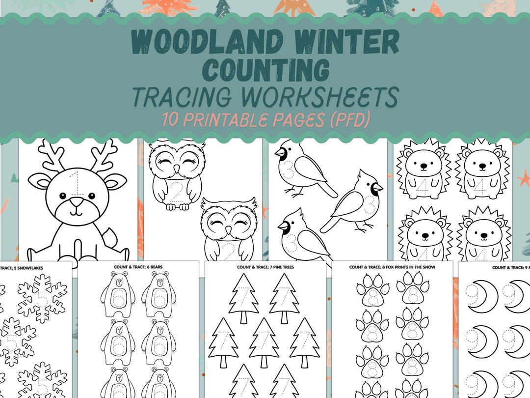 Woodland Winter Counting & Tracing Worksheets: Learn Numbers 1–10 ...