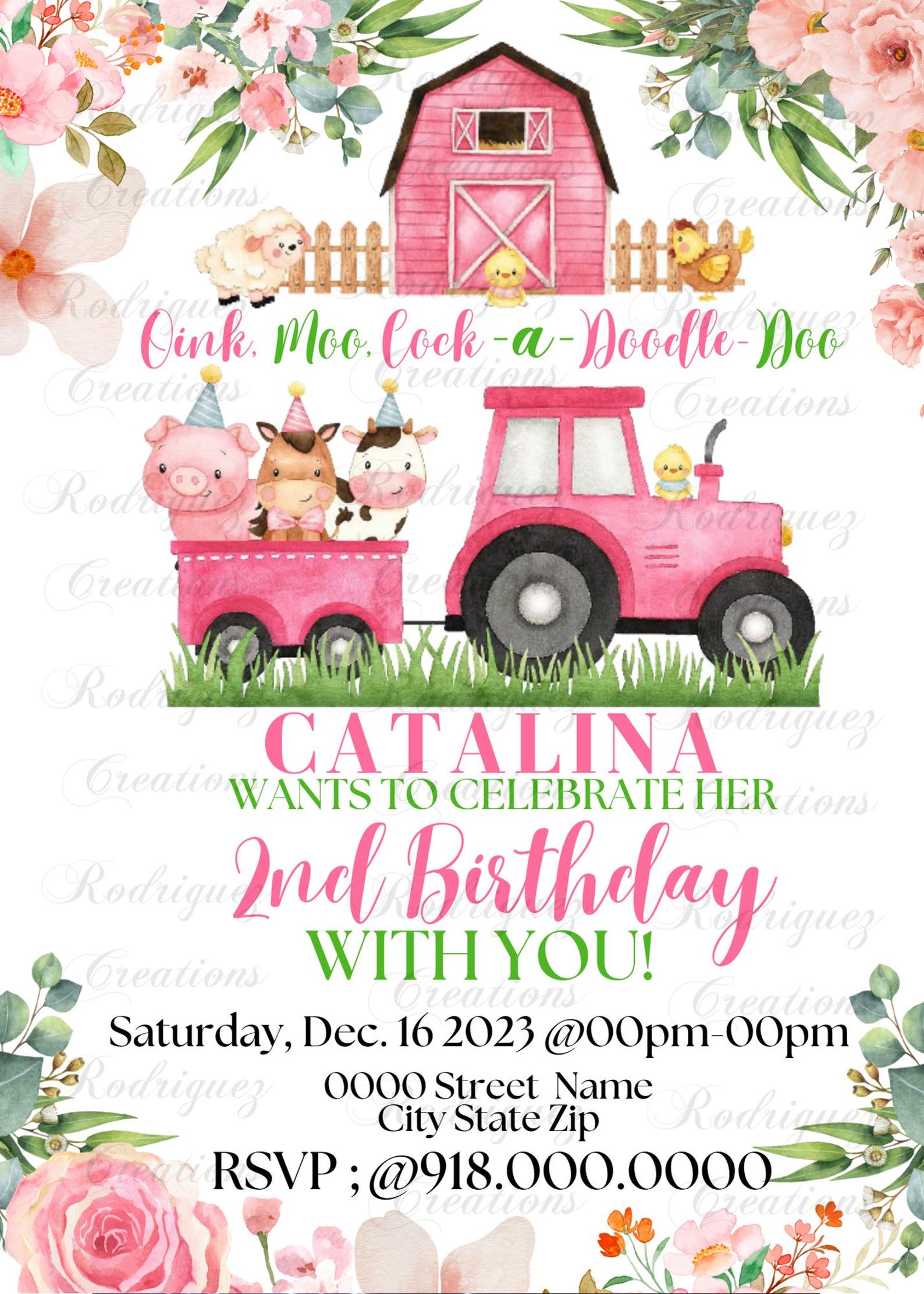 Editable Pink Farm Invitation- Digital File Only (no Hard Copy) - Etsy