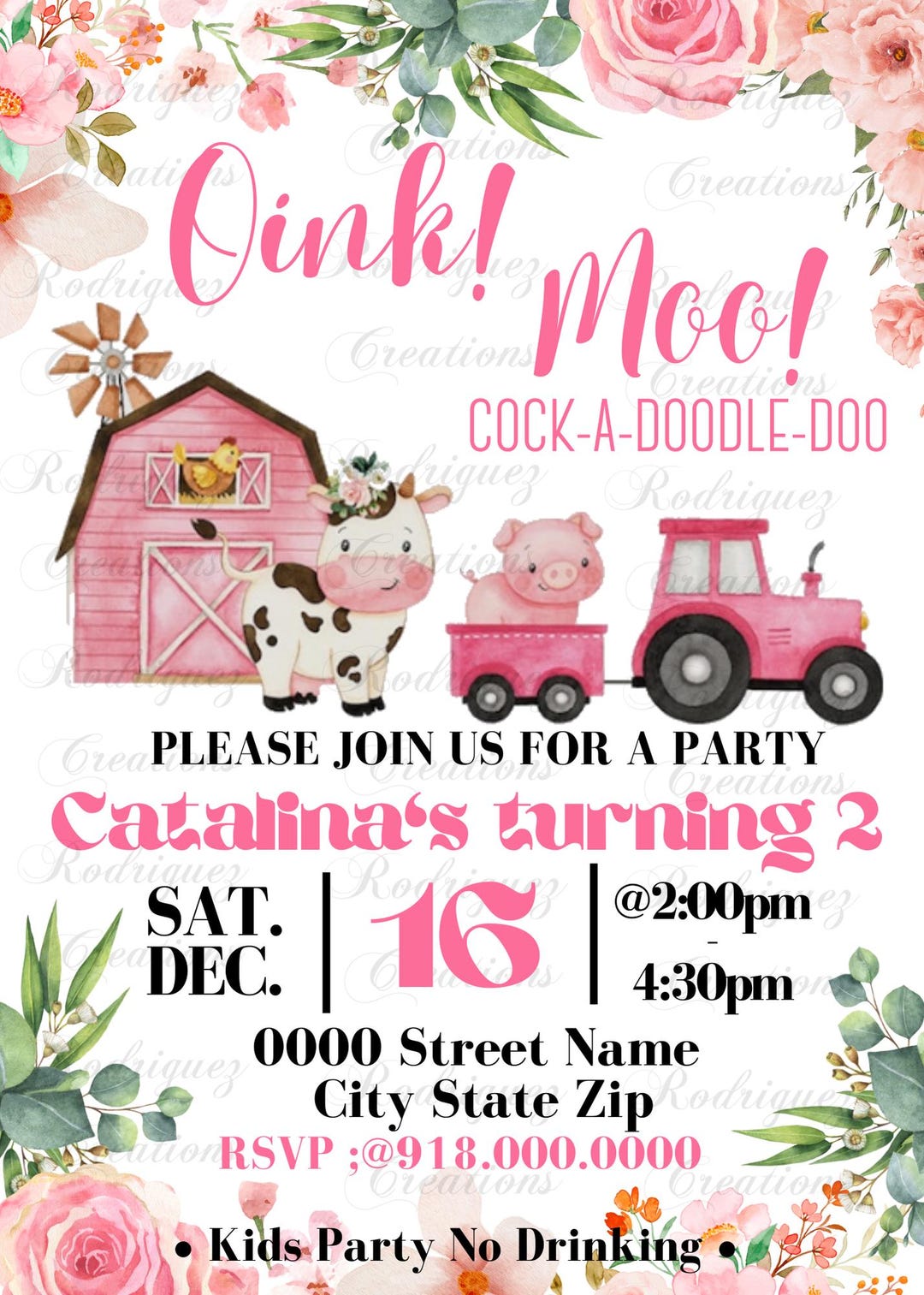 Editable Pink Farm Invitation - Digital File (no Hard Copy) - Etsy