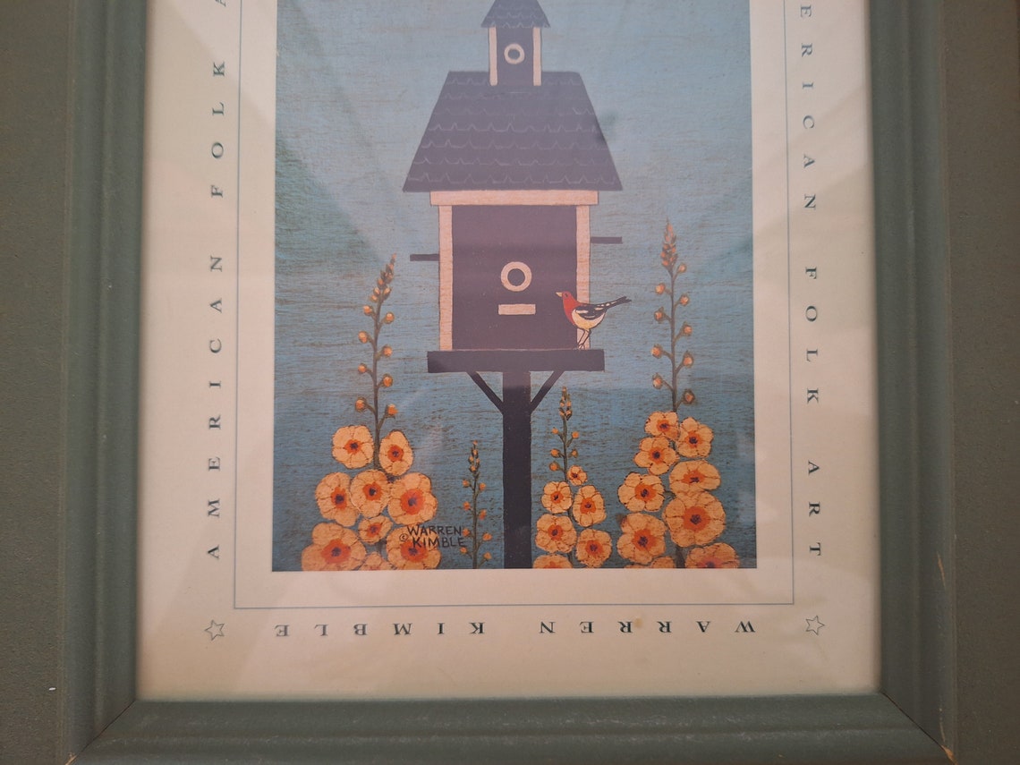 Precious Vintage Framed Warren Kimble Art Print Primitive Birdhouse ...